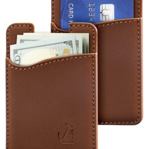 Wallaroo Wallets Slim Leather Card Holder Wallet - Brown, Minimalist, Thin, Front Pocket, Genuine Leather Credit Card Holder for Easy Work and Travel