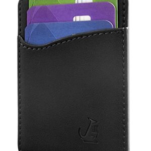 Wallaroo Wallets Slim Leather Card Holder Wallet - Black, Minimalist, Thin, Front Pocket, Genuine Leather Credit Card Holder for Easy Work and Travel