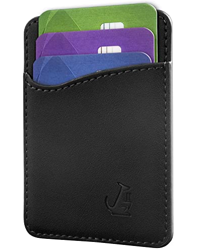 Wallaroo Wallets Slim Leather Card Holder Wallet - Black, Minimalist, Thin, Front Pocket, Genuine Leather Credit Card Holder for Easy Work and Travel