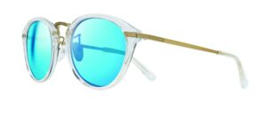 revo sunglasses quinn: women's polarized crystal glass lens with round frame, crystal frame with revo h2o blue lens