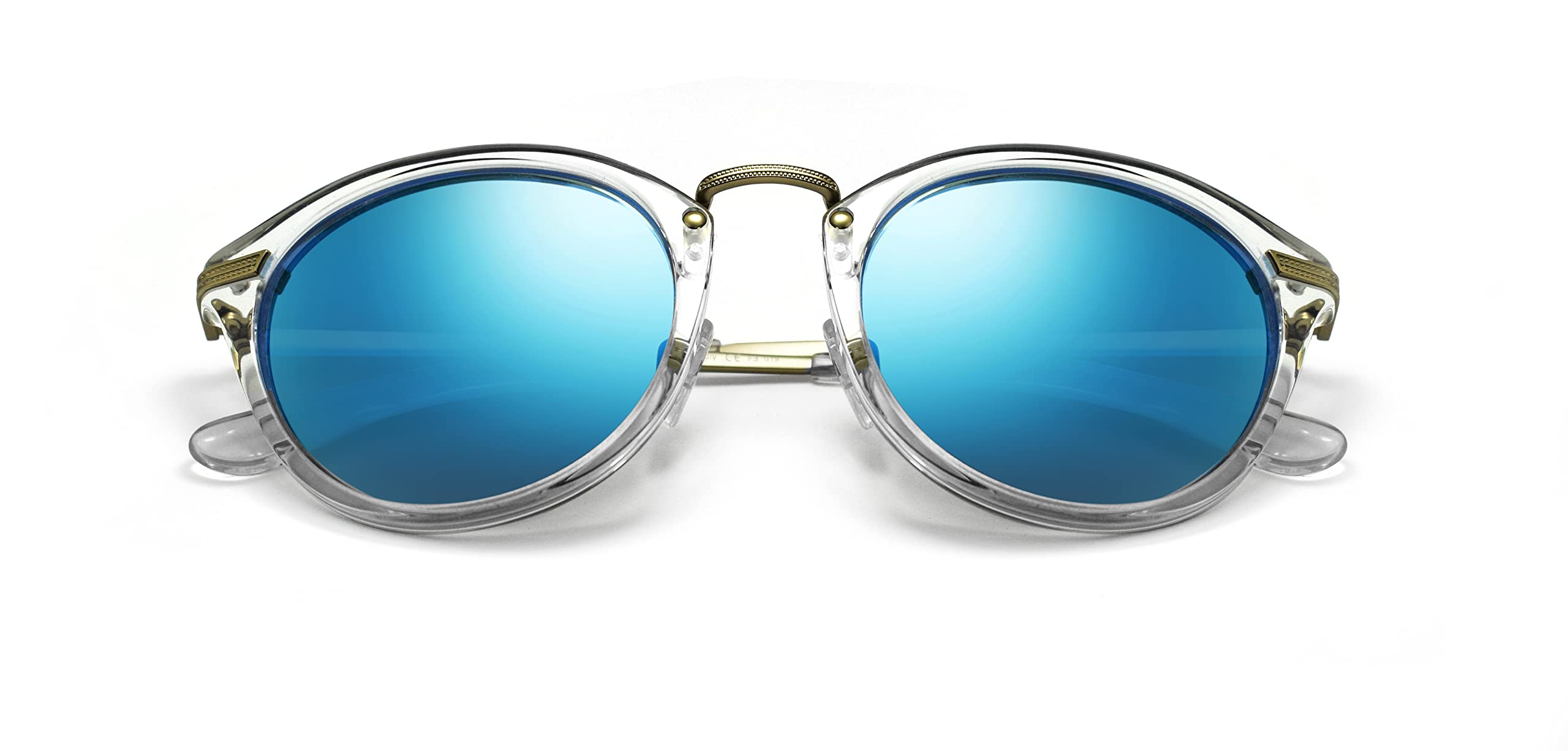 Revo Sunglasses Quinn: Women's Polarized Crystal Glass Lens with Round Frame, Crystal Frame with Revo H2O Blue Lens