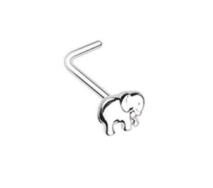 amelia fashion 20 gauge cute wild elephant l-shape nose stud all 316l surgical steel (steel elephant)