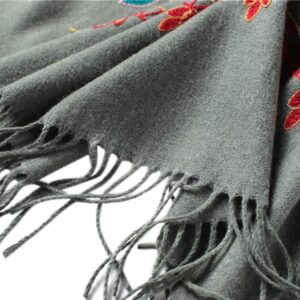 Urban CoCo Women's Embroidered Oversize Tassel Shawl Scarf Wraps for Women (Gray)