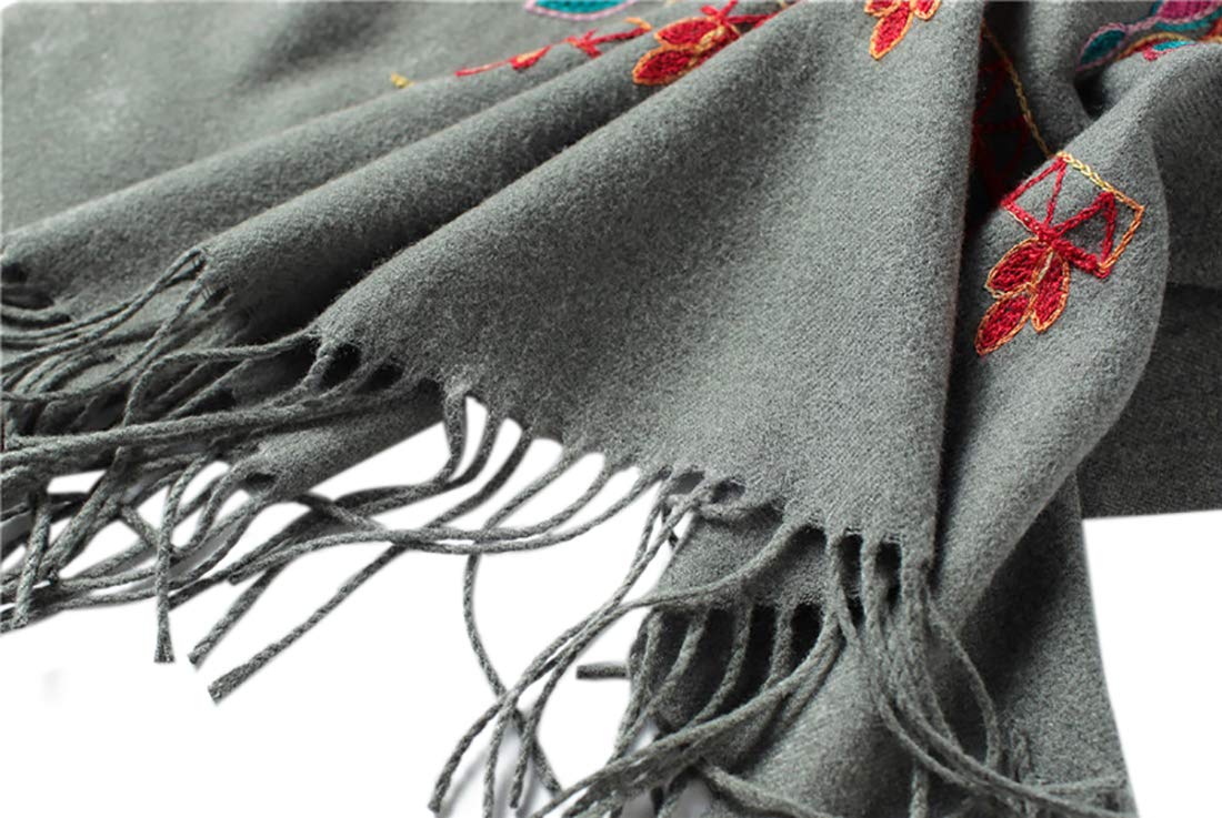 Urban CoCo Women's Embroidered Oversize Tassel Shawl Scarf Wraps for Women (Gray)