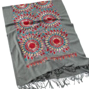 Urban CoCo Women's Embroidered Oversize Tassel Shawl Scarf Wraps for Women (Gray)