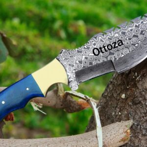 Ottoza Tracker Knife & Bone Handle - Damascus Hunting Knife - Horizontal Carry Knife Sheath 198