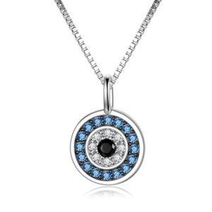 peimko evil eye pendant necklace for women 925 sterling silver greek protection jewelry amulet gift lucky necklace for mom（white gold）