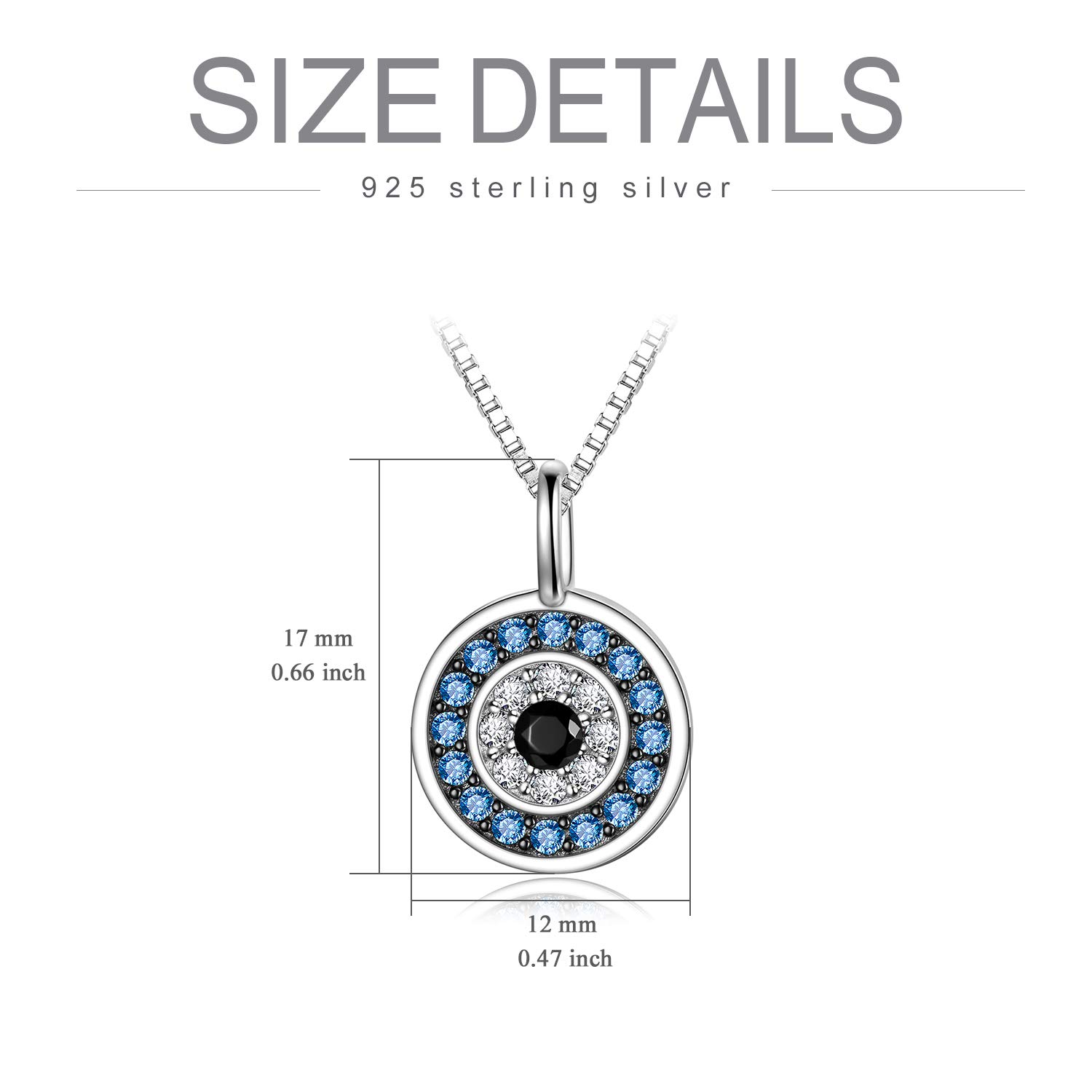 PEIMKO Evil Eye Pendant Necklace for Women 925 Sterling Silver Greek Protection Jewelry Amulet Gift Lucky Necklace for Mom（White Gold）