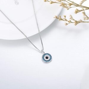 PEIMKO Evil Eye Pendant Necklace for Women 925 Sterling Silver Greek Protection Jewelry Amulet Gift Lucky Necklace for Mom（White Gold）