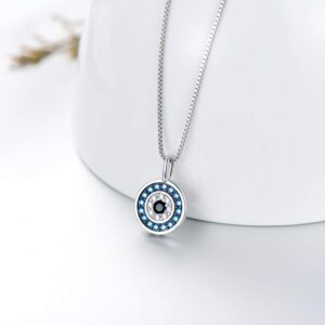 PEIMKO Evil Eye Pendant Necklace for Women 925 Sterling Silver Greek Protection Jewelry Amulet Gift Lucky Necklace for Mom（White Gold）