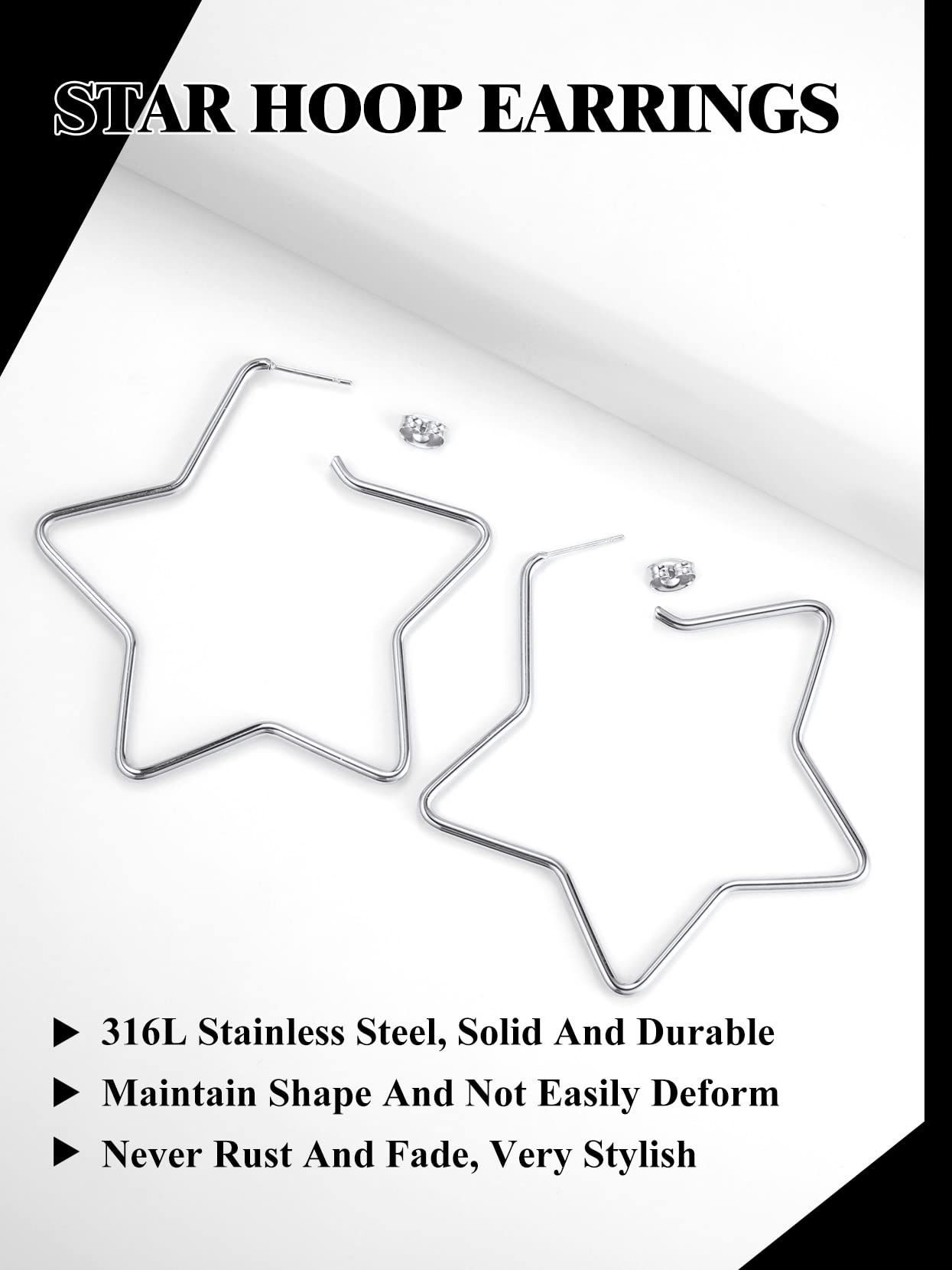 Star Hoop Earrings for Women Stainless Steel Geometric Earring Hoops Fashion Jewelry