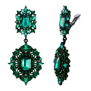 flyonce women's rhinestone crystal art deco vintage style gatsby clip-on dangle chandelier earrings green