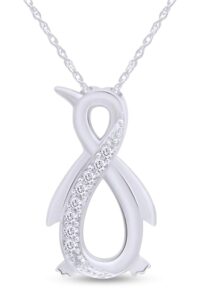 the jewel zone 1/10 carat white natural diamond penguin infinity penadnt necklace 10k solid white gold (0.10 cttw)