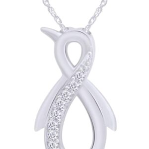 THE JEWEL ZONE 1/10 Carat White Natural Diamond Penguin Infinity Penadnt Necklace 10k Solid White Gold (0.10 Cttw)