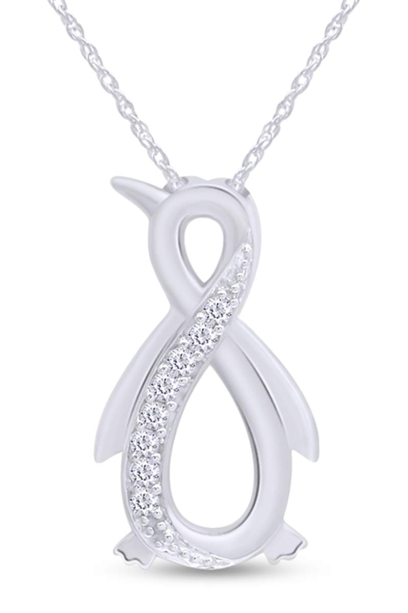 THE JEWEL ZONE 1/10 Carat White Natural Diamond Penguin Infinity Penadnt Necklace 10k Solid White Gold (0.10 Cttw)