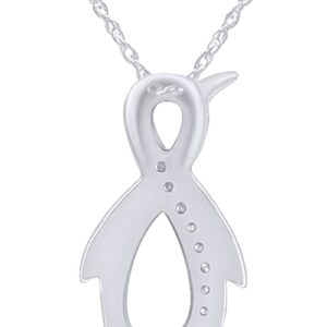 THE JEWEL ZONE 1/10 Carat White Natural Diamond Penguin Infinity Penadnt Necklace 10k Solid White Gold (0.10 Cttw)