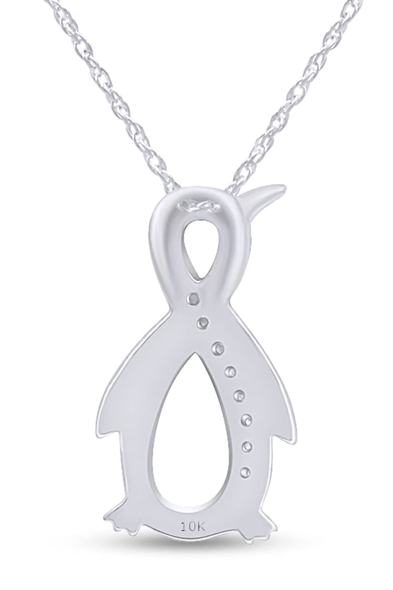 THE JEWEL ZONE 1/10 Carat White Natural Diamond Penguin Infinity Penadnt Necklace 10k Solid White Gold (0.10 Cttw)