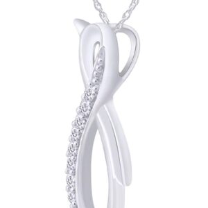 THE JEWEL ZONE 1/10 Carat White Natural Diamond Penguin Infinity Penadnt Necklace 10k Solid White Gold (0.10 Cttw)