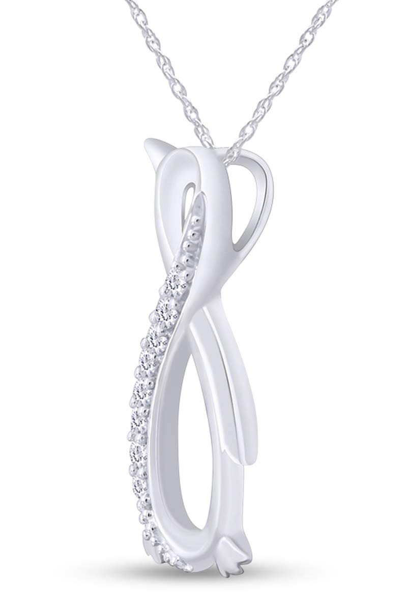 THE JEWEL ZONE 1/10 Carat White Natural Diamond Penguin Infinity Penadnt Necklace 10k Solid White Gold (0.10 Cttw)