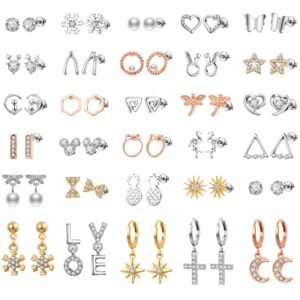 aganippe 30 pairs assorted stainless steel stud earrings set for women men hypoallergenic animal faux pearl sun moon crystal geometric heart ear stud jewelry