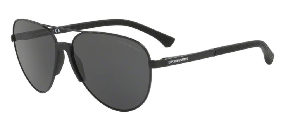 Emporio Armani EA2059 320387 61M Matte Black/Grey Aviator Sunglasses For Men+ BUNDLE with Designer iWear Eyewear Kit