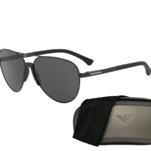 Emporio Armani EA2059 320387 61M Matte Black/Grey Aviator Sunglasses For Men+ BUNDLE with Designer iWear Eyewear Kit