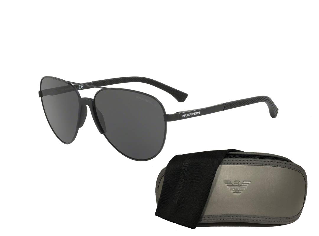 Emporio Armani EA2059 320387 61M Matte Black/Grey Aviator Sunglasses For Men+ BUNDLE with Designer iWear Eyewear Kit