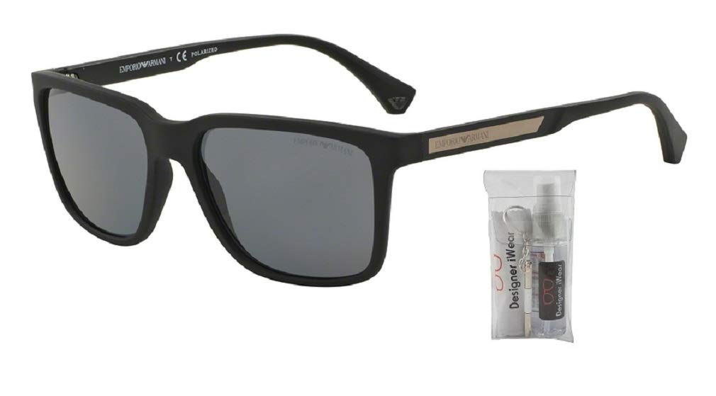 Emporio Armani EA4047 506381 56M Black Rubber/Grey Polarized Square Sunglasses For Men For Women + BUNDLE with Designer iWear Eyewear Kit.