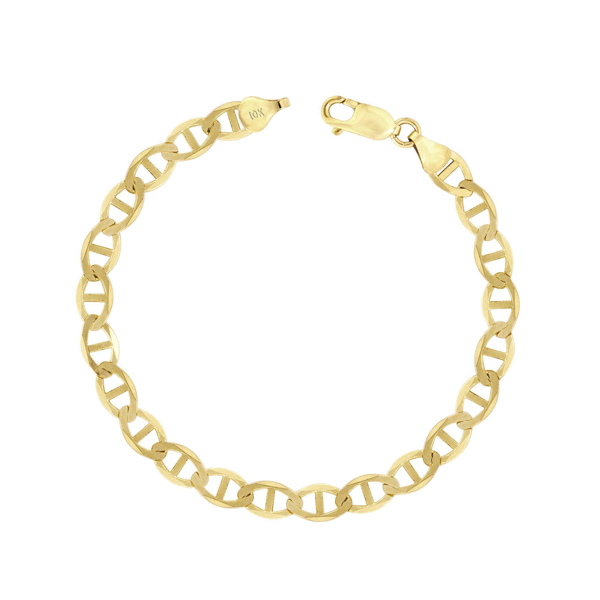 Nuragold 10k Yellow Gold Solid 6mm Anchor Mariner Link Chain Womens Bracelet, Mens Womens Jewelry 7" 7.5" 8" 8.5" 9"