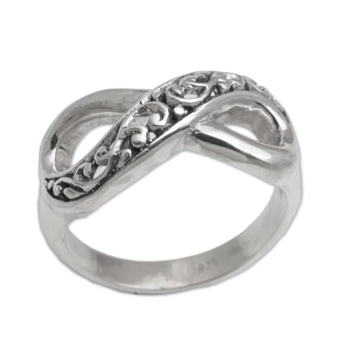 NOVICA Artisan Handmade Sterling Silver Band Ring Crafted Infinity Symbol from Bali No Stone Indonesia [ring Front 0.4 in H x 0.8 in W x 0.1 in D Band Width 3 mm W] ' Tangled Vine'