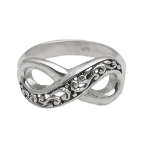 NOVICA Artisan Handmade Sterling Silver Band Ring Crafted Infinity Symbol from Bali No Stone Indonesia [ring Front 0.4 in H x 0.8 in W x 0.1 in D Band Width 3 mm W] ' Tangled Vine'