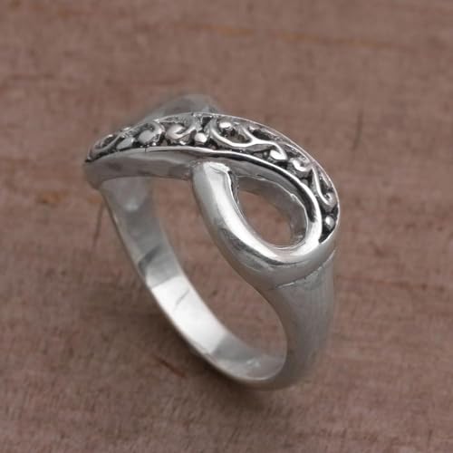 NOVICA Artisan Handmade Sterling Silver Band Ring Crafted Infinity Symbol from Bali No Stone Indonesia [ring Front 0.4 in H x 0.8 in W x 0.1 in D Band Width 3 mm W] ' Tangled Vine'