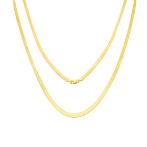 nuragold 10k yellow gold 3mm solid herringbone silky flat high polish chain necklace, womens lobster clasp 16" 18" 20" 22" 24"