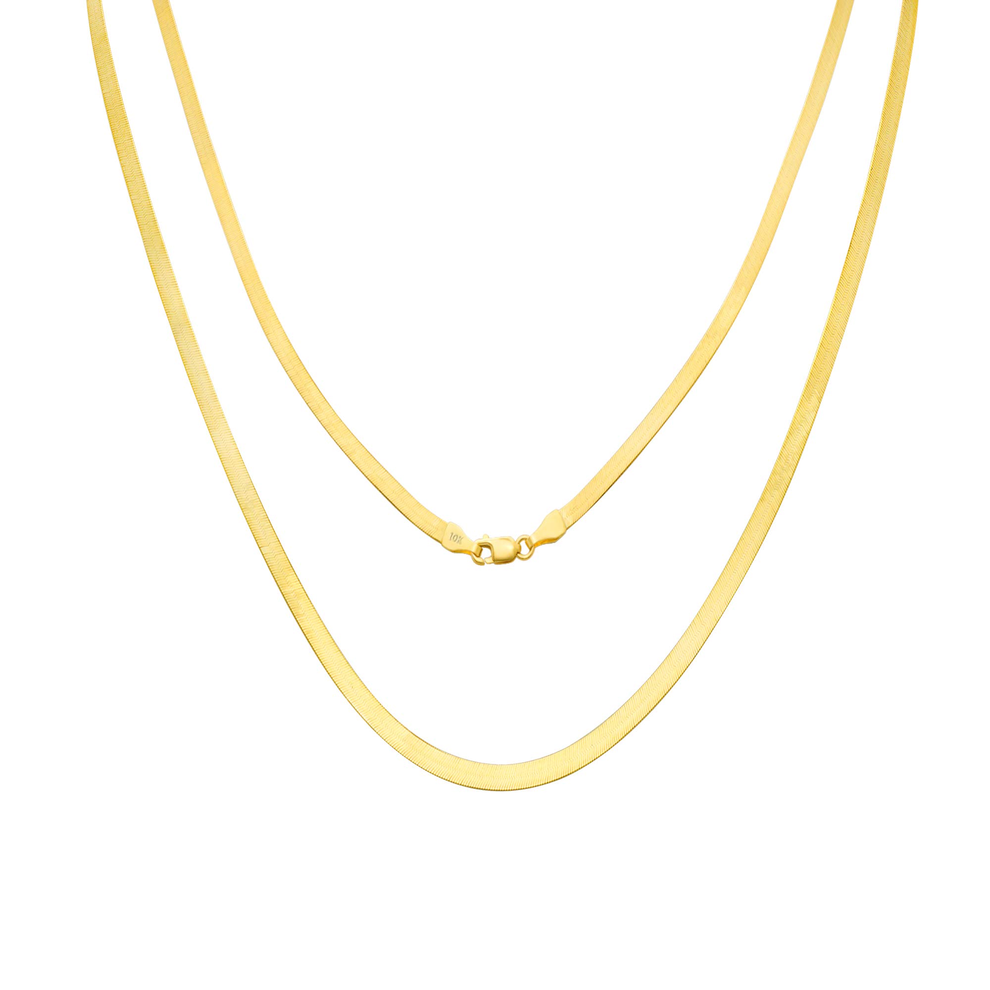 Nuragold 10k Yellow Gold 3mm Solid Herringbone Silky Flat High Polish Chain Necklace, Womens Lobster Clasp 16" 18" 20" 22" 24"