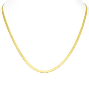 Nuragold 10k Yellow Gold 3mm Solid Herringbone Silky Flat High Polish Chain Necklace, Womens Lobster Clasp 16" 18" 20" 22" 24"