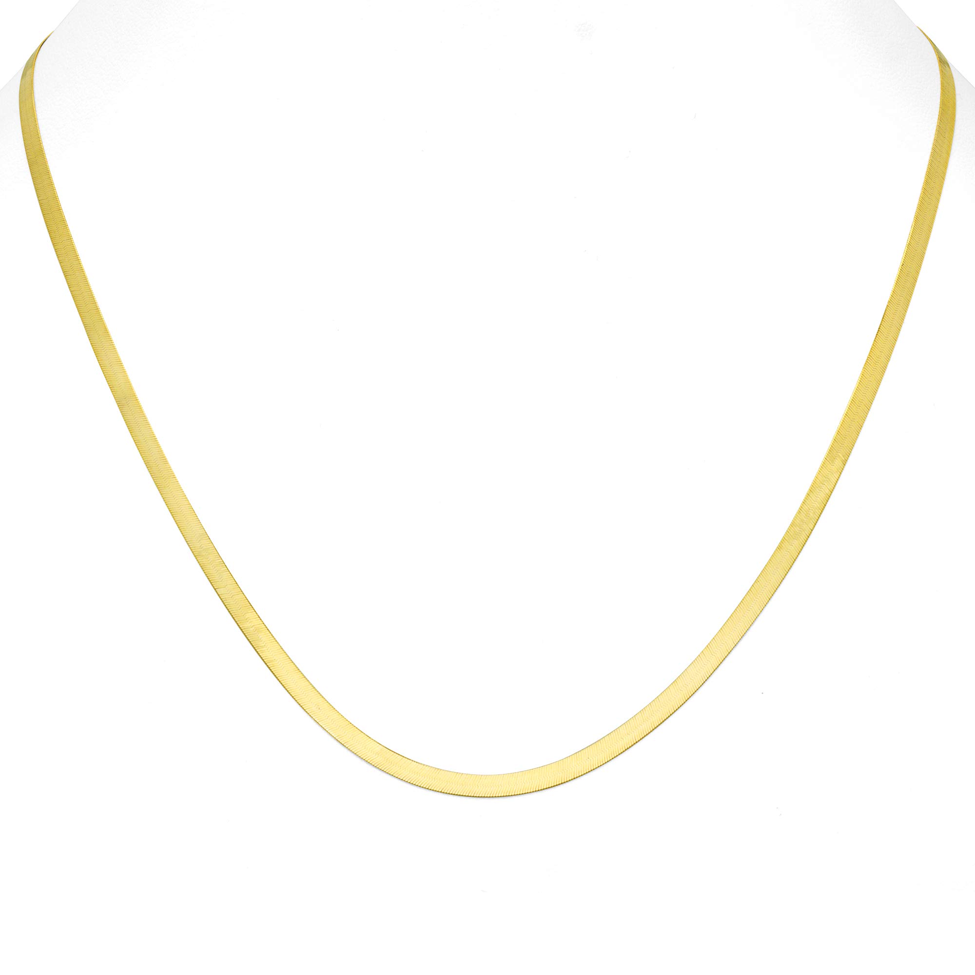 Nuragold 10k Yellow Gold 3mm Solid Herringbone Silky Flat High Polish Chain Necklace, Womens Lobster Clasp 16" 18" 20" 22" 24"