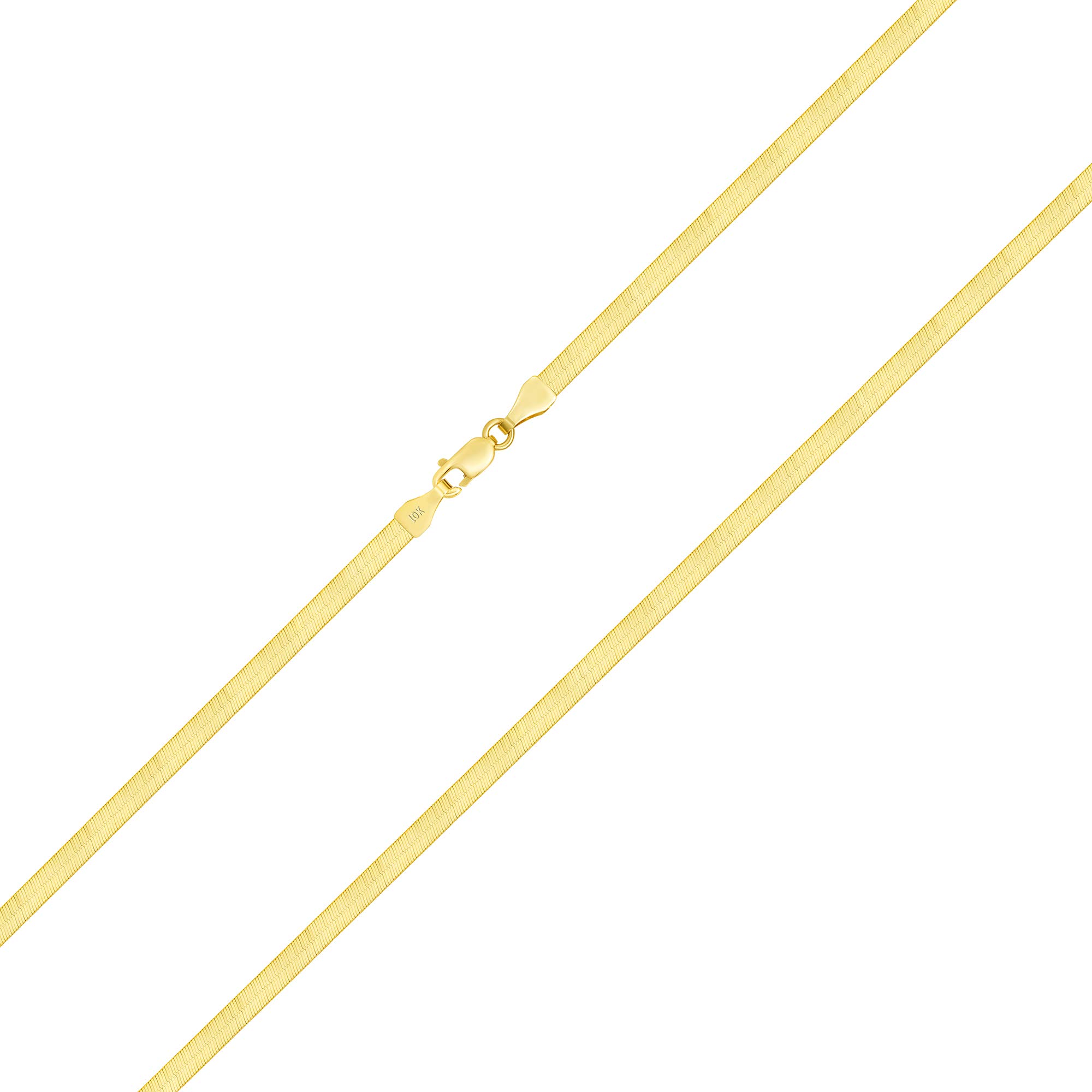 Nuragold 10k Yellow Gold 3mm Solid Herringbone Silky Flat High Polish Chain Necklace, Womens Lobster Clasp 16" 18" 20" 22" 24"