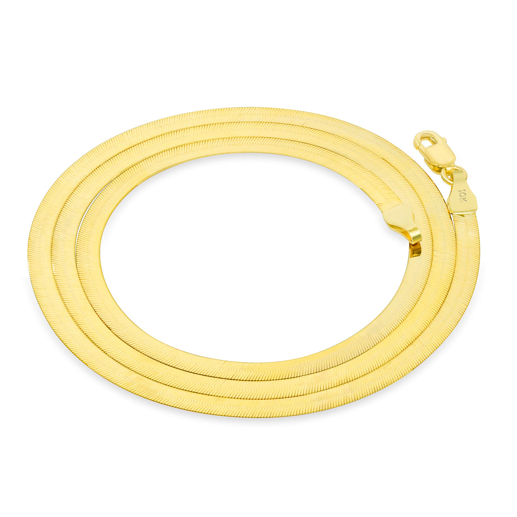 Nuragold 10k Yellow Gold 3mm Solid Herringbone Silky Flat High Polish Chain Necklace, Womens Lobster Clasp 16" 18" 20" 22" 24"