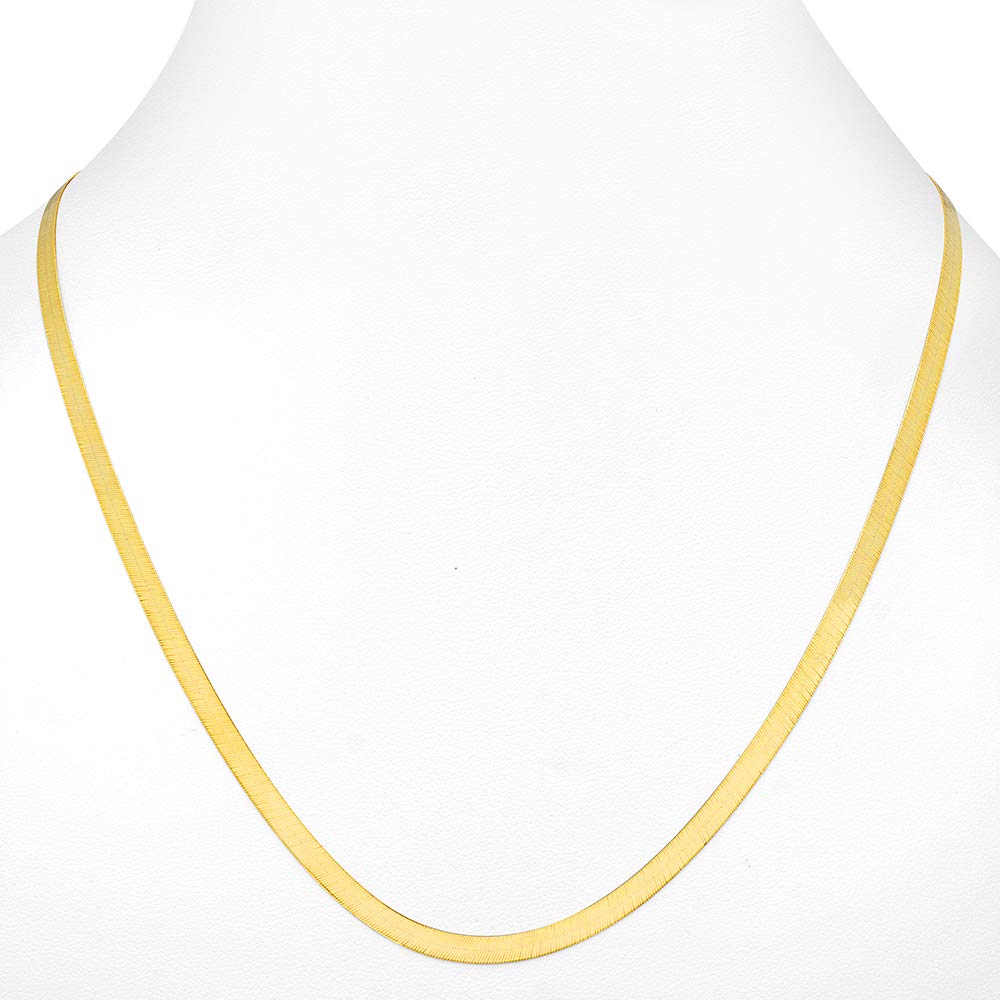 Nuragold 10k Yellow Gold 4mm Solid Herringbone Silky Flat High Polish Chain Necklace, Womens Lobster Clasp 16" 18" 20" 22" 24"