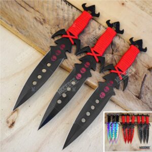 kccedge best cutlery source tactical knife survival knife hunting knife 7.5" skull throwing knives set fixed blade knife razor sharp edge camping accessories survival kit tactical gear 74427 (black)