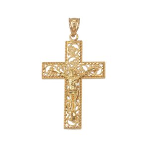 10k yellow gold filigree crucifix cross dc pendant (large)