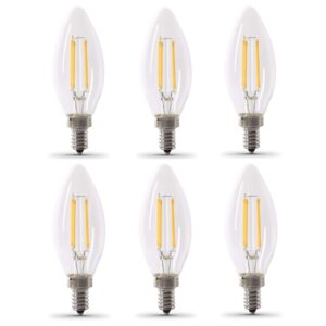 feit electric 40w equivalent candelabra led light bulb, dimmable, e12 base, 2700k soft white, b10 filament torpedo tip decorative lighting bulbs, 13-year lifetime, ctc40/927ca/fil/6, 6-pack