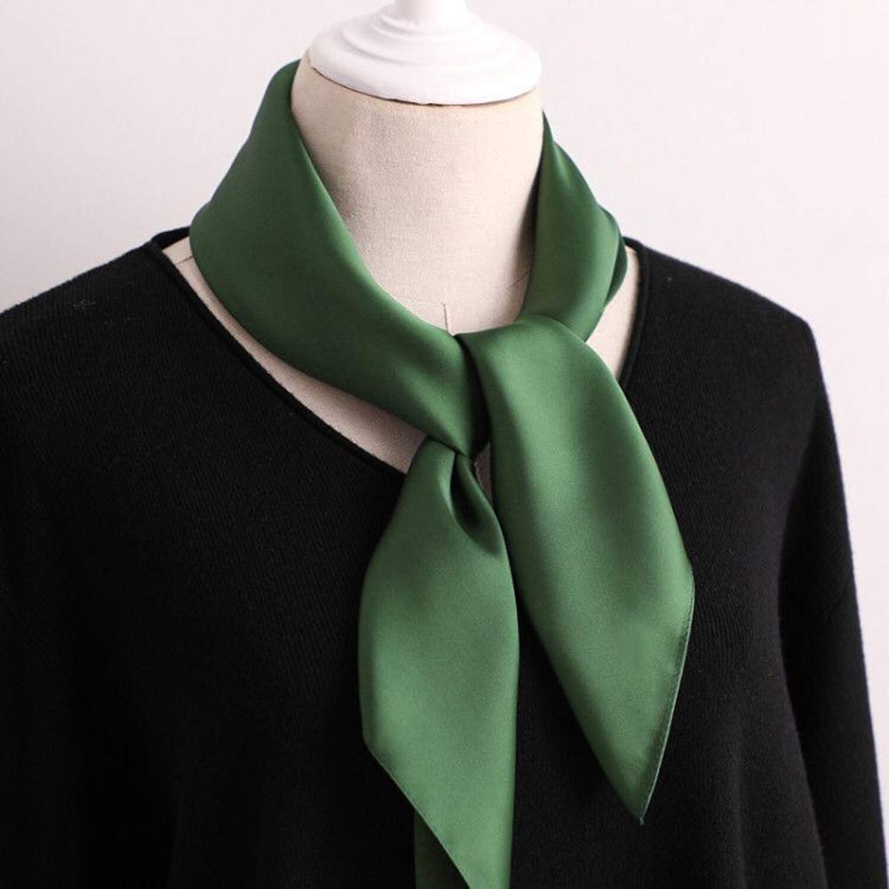 Persmileful Women's Fashion Soft Large Satin Square Chiffon Polyester Scarf Set Head Neck Multiuse Solid Colors Available (Dark green)