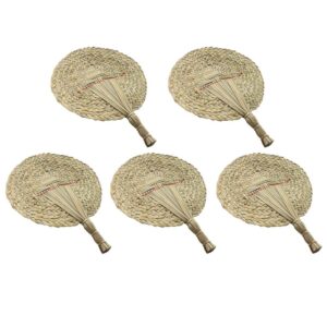 heallily 5pcs hand woven fan woven hand fan natural fans wedding decor woven fans for weddings fans wedding vintage decor chinoiserie decor handmade fan heart bamboo palm summer elder