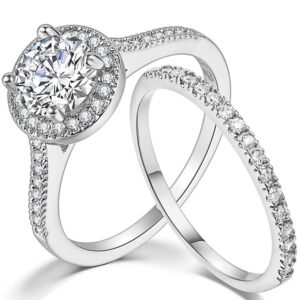 jude jewelers silver rose gold 1.0 carat wedding engaement eternity bridal solitaire ring set (silver, 6.5)