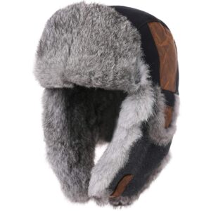 comhats winter hats for men hunting ushanka russian warm trapper hunting hiking skiing cap black real fur large l