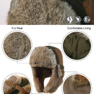 Comhats Winter Hats for Men Hunting Ushanka Russian Warm Trapper Hunting Hiking Skiing Cap Black Real Fur Large L