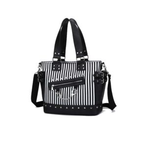 women fashion rivet handbag purse luminous canvas punk tote with shoulder strap crossbody bag large capacity black (striped-luminous)