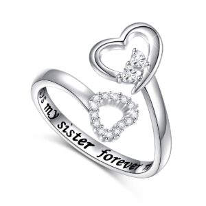 ladytree sterling silver always my sister forever my friend double heart ring size 8