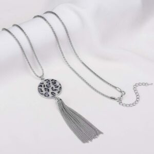 Long Tassel Pendant Necklaces For Women - Faux Pearl Necklace with Silver Chain, Fashion Jewelry For Lady(Leopard gray)